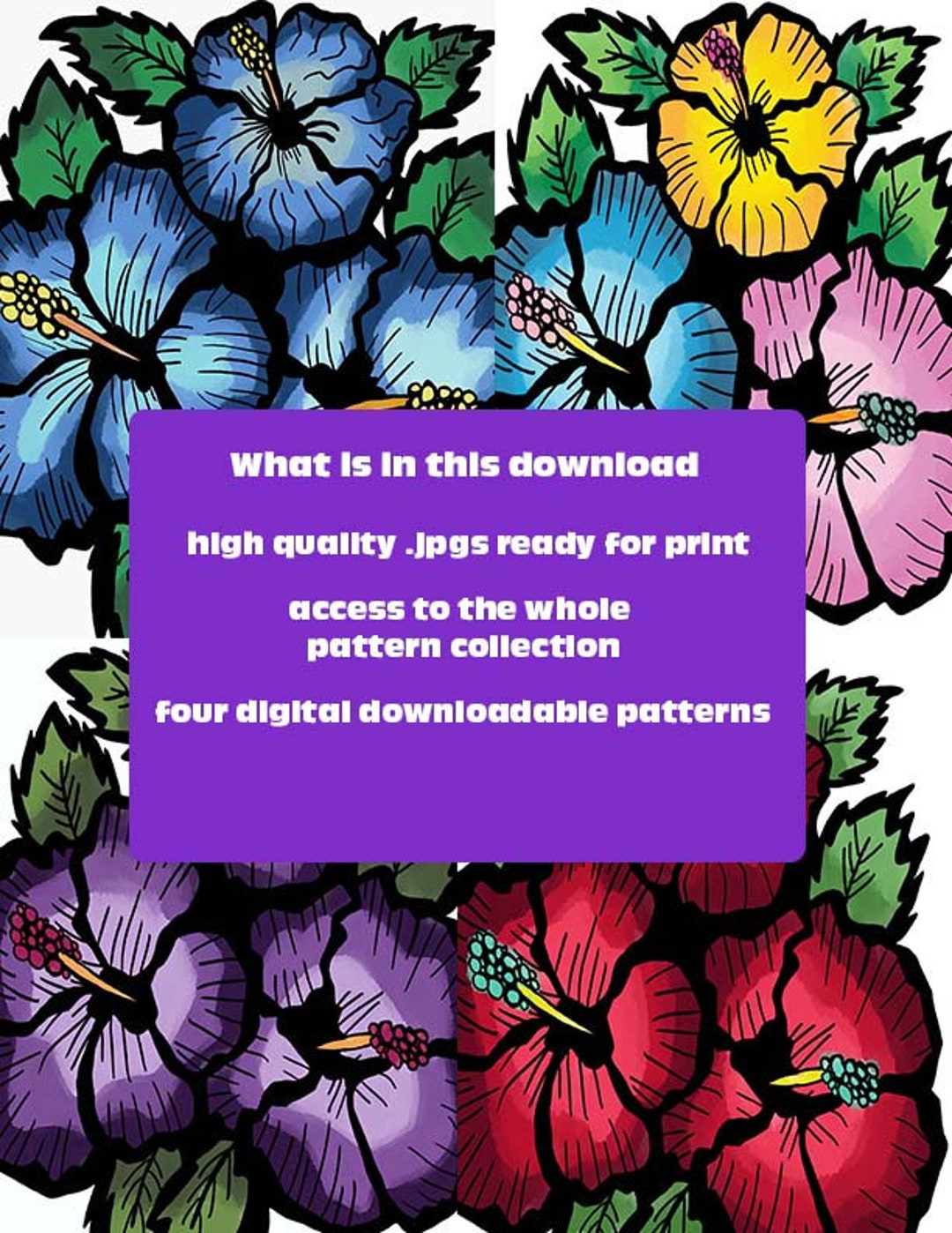 Digital Hibiscus Drawing Downloadable Combo Pack - Etsy
