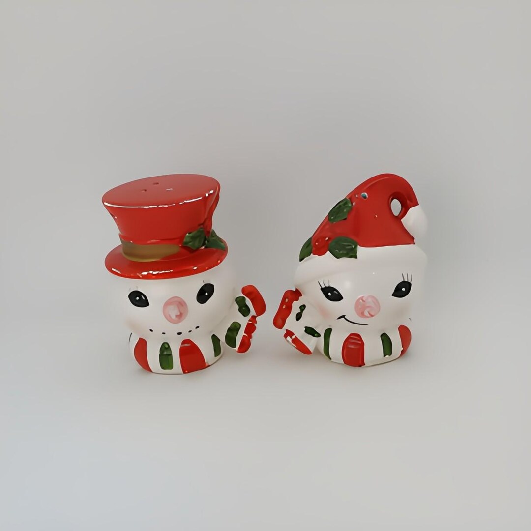Vintage Lefton Mr. and Mrs. Snowman Salt and Pepper Shakers, Vintage ...