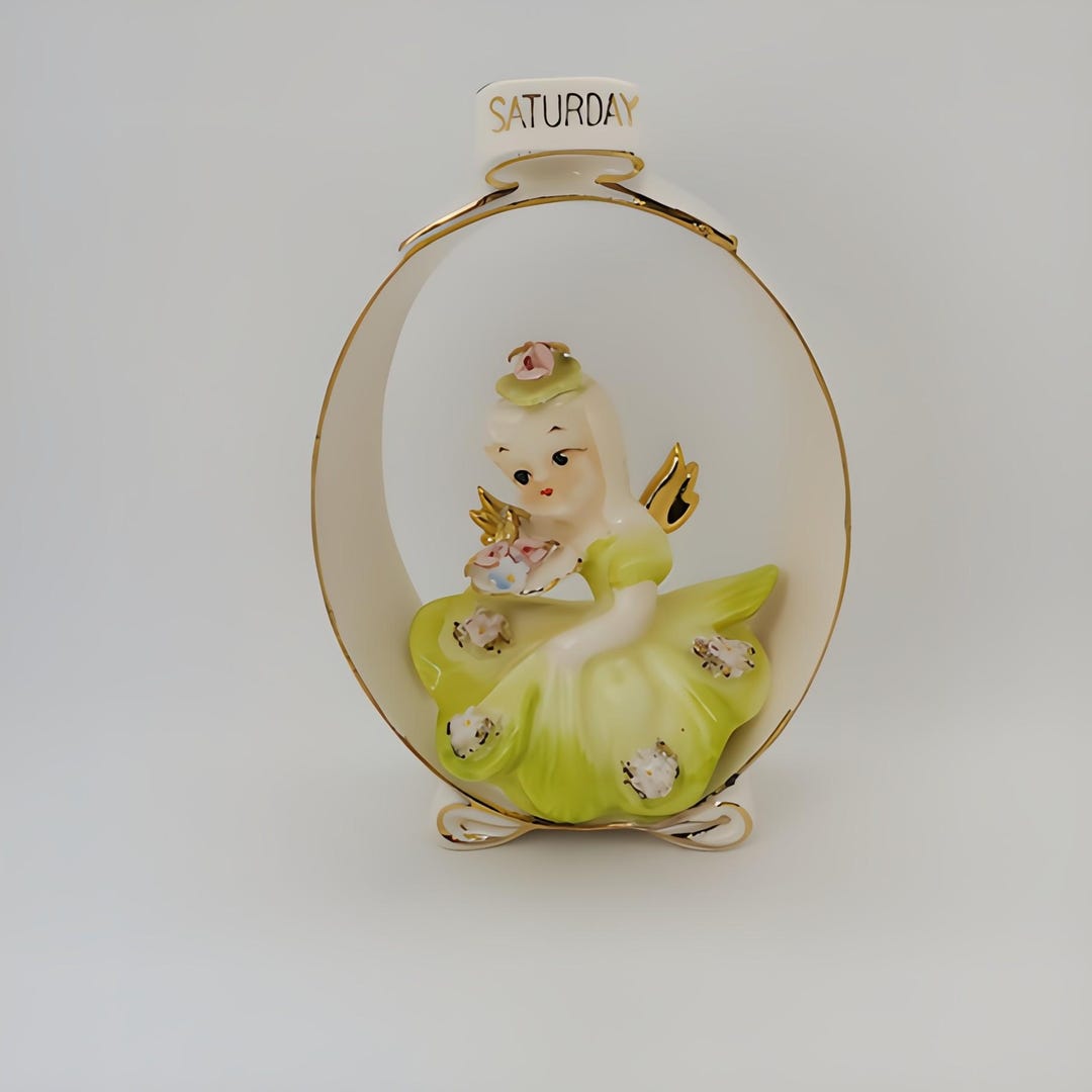 Vintage 1955 Geo. Z. Lefton Framed Saturday Angel With Applied Flowers ...