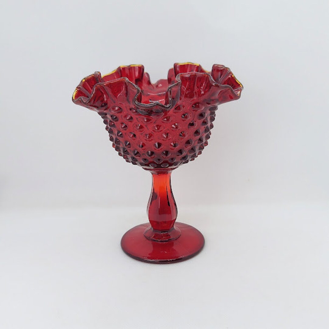 Vintage Fenton Ruby Red Amberina Crested Ruffled Hobnail - Etsy