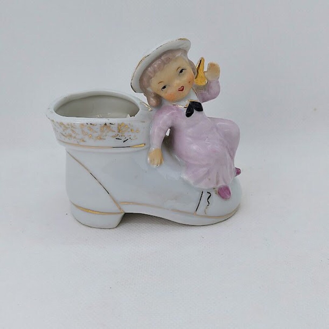 Vintage Made in Japan Cherub Angel on Shoe Boot Toothpick Holder Mini ...