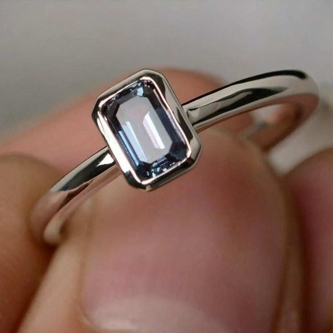 Lab Created Alexandrite Ring, 14K Gold and 925 Sterling Silver Emerald ...