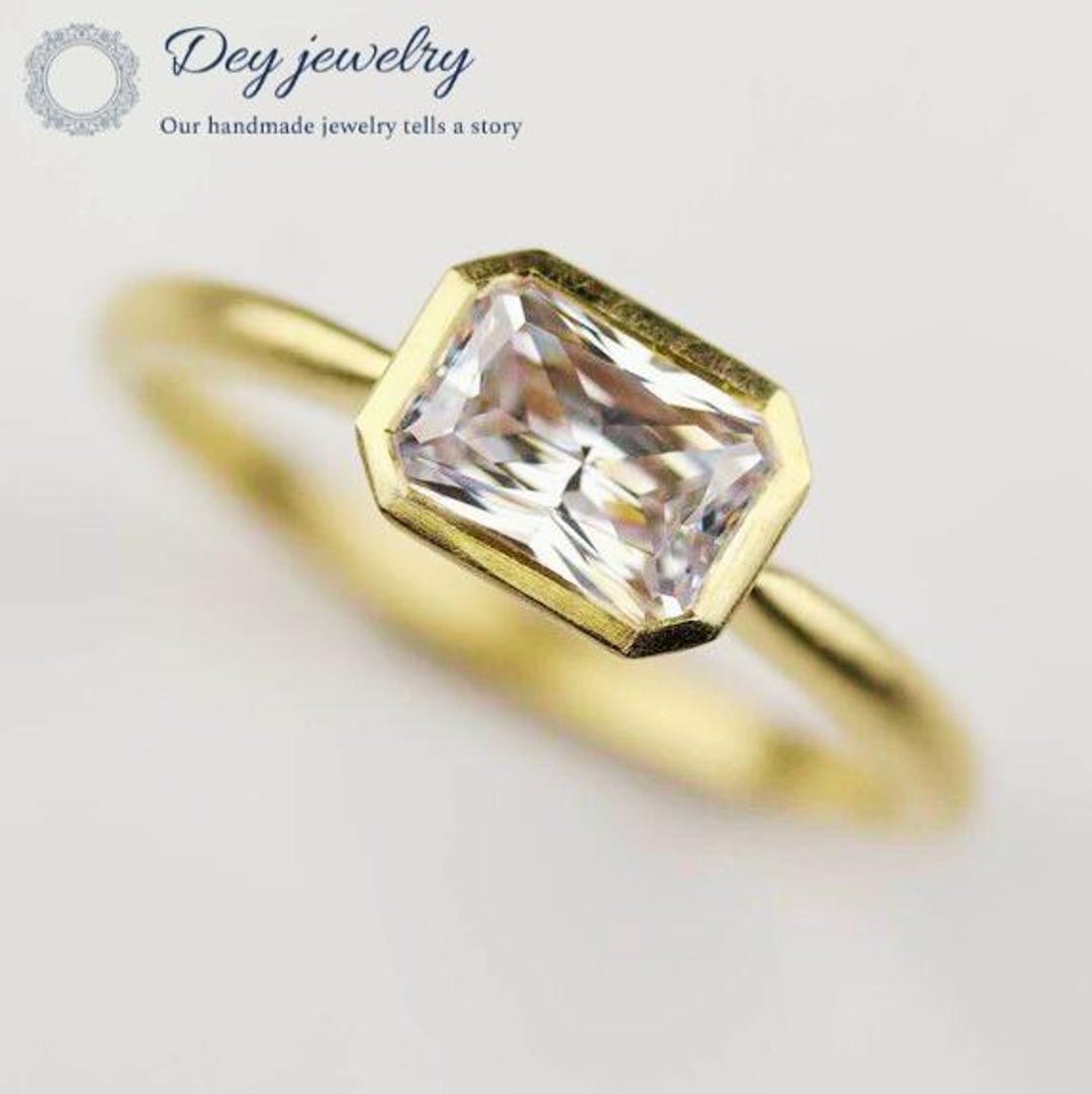 Bezel Set Radiant Cut Engagement Ring in 14K Solid Gold, 1 CT ...