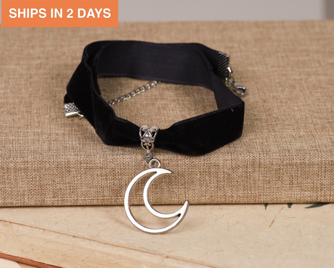 Gothic Crescent Moon Choker Necklace by Haquil Black Victorian Velvet ...