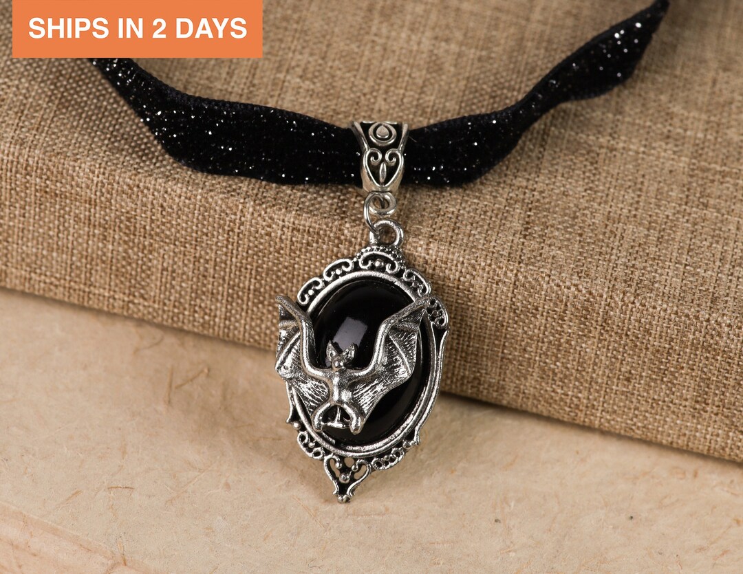 Gothic Bat Choker Necklace by Haquil Black Jewel Velvet - Etsy