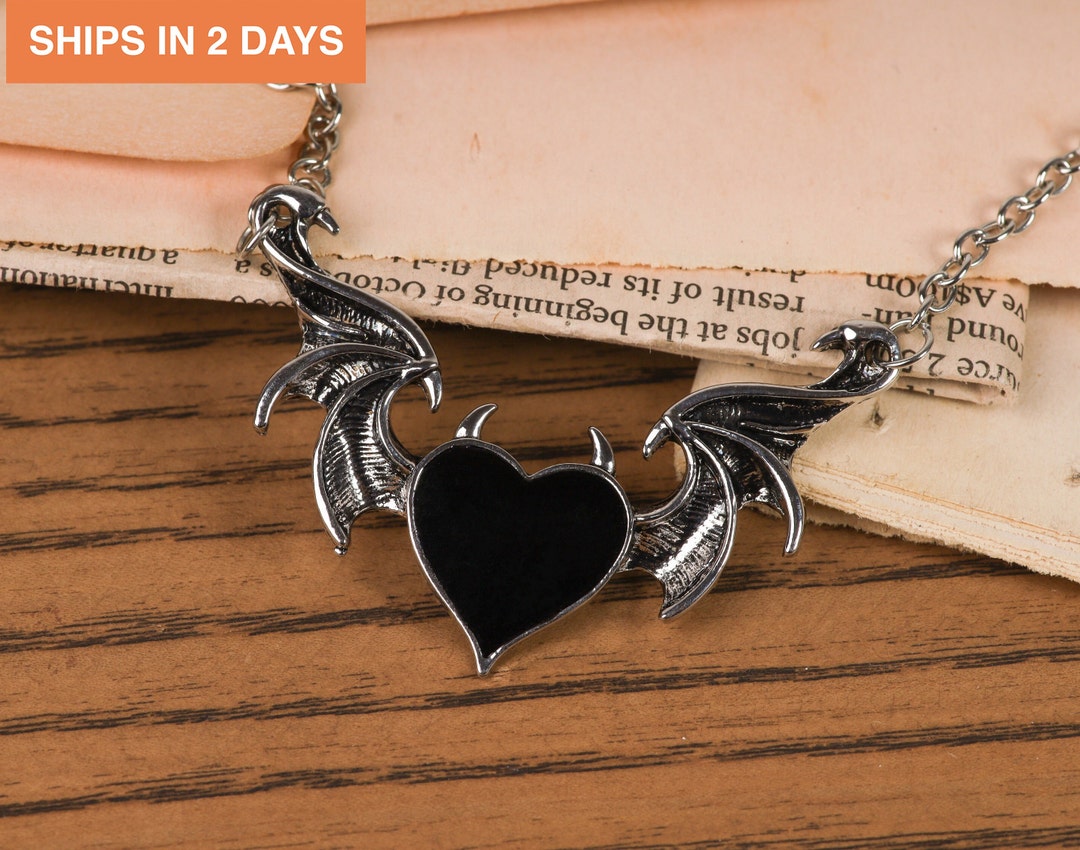 Punk Emo Heart Angel Bat Necklace by Haquil Emo Kpop Necklace Witchy ...