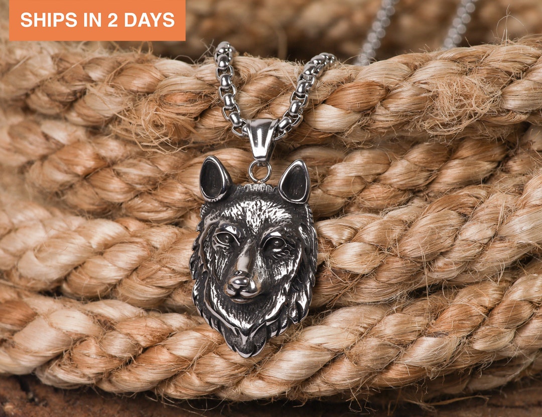 Viking Wolf Necklace by Haquil Stainless Steel Wolf Head Pendant With ...