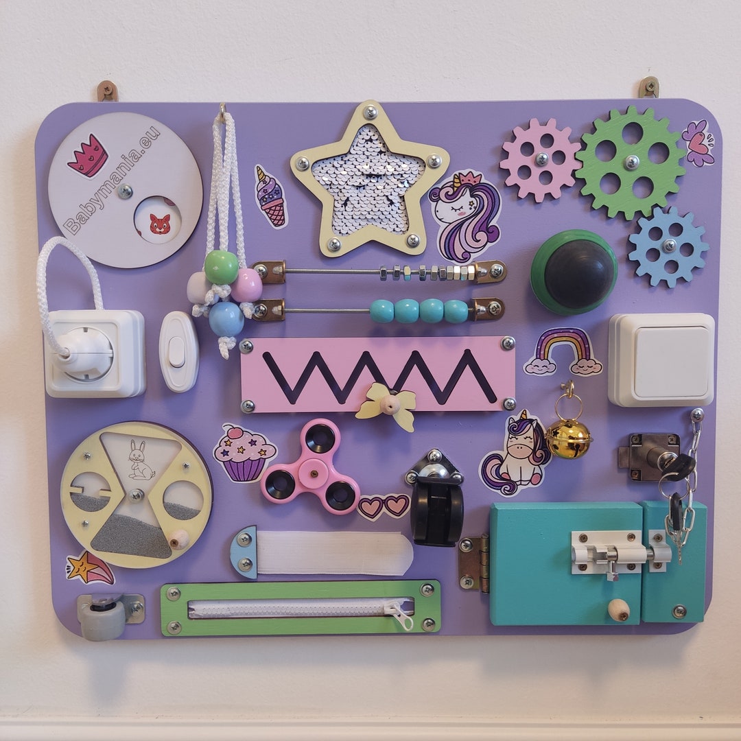 Sensory Panel Montessori Activity Board Babymania Unicorn Busy Board ...