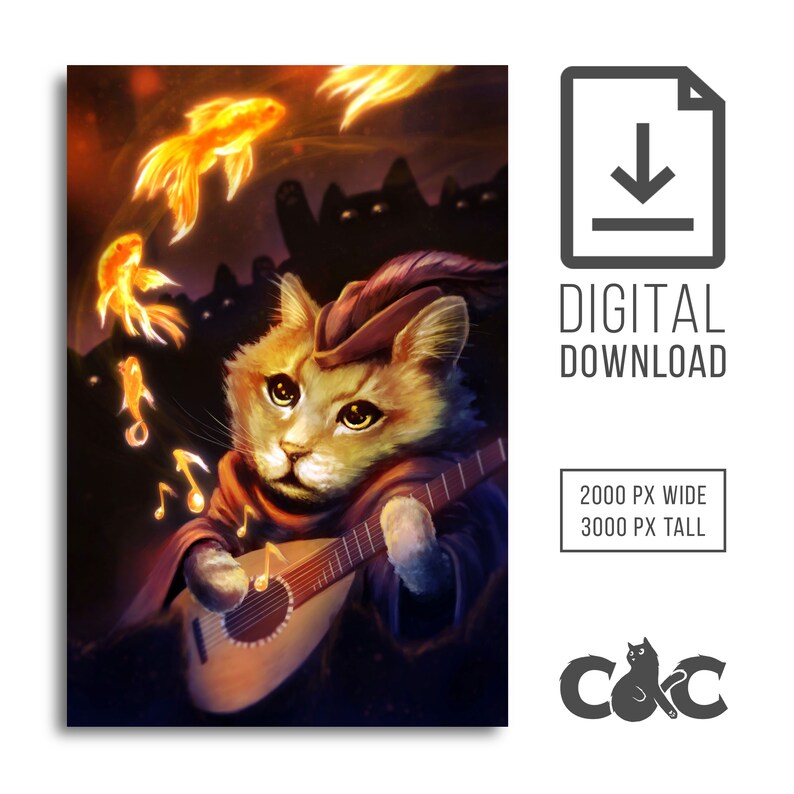 Bard Cat Printable Art Digital Download JPG Download Art | Etsy