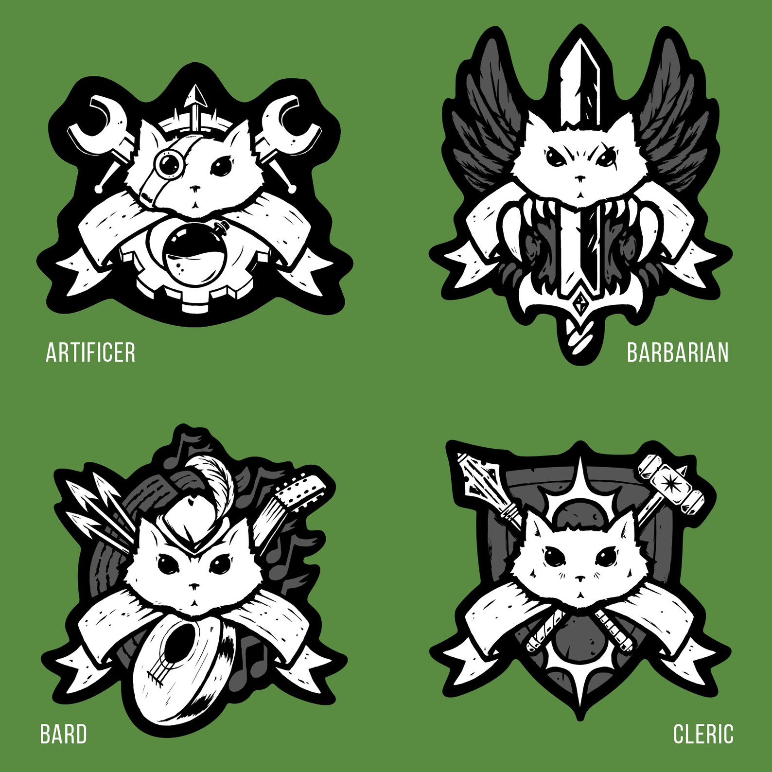 Custom Dnd Class Cat Sticker Pack Dnd Cat Stickers Dnd - Etsy