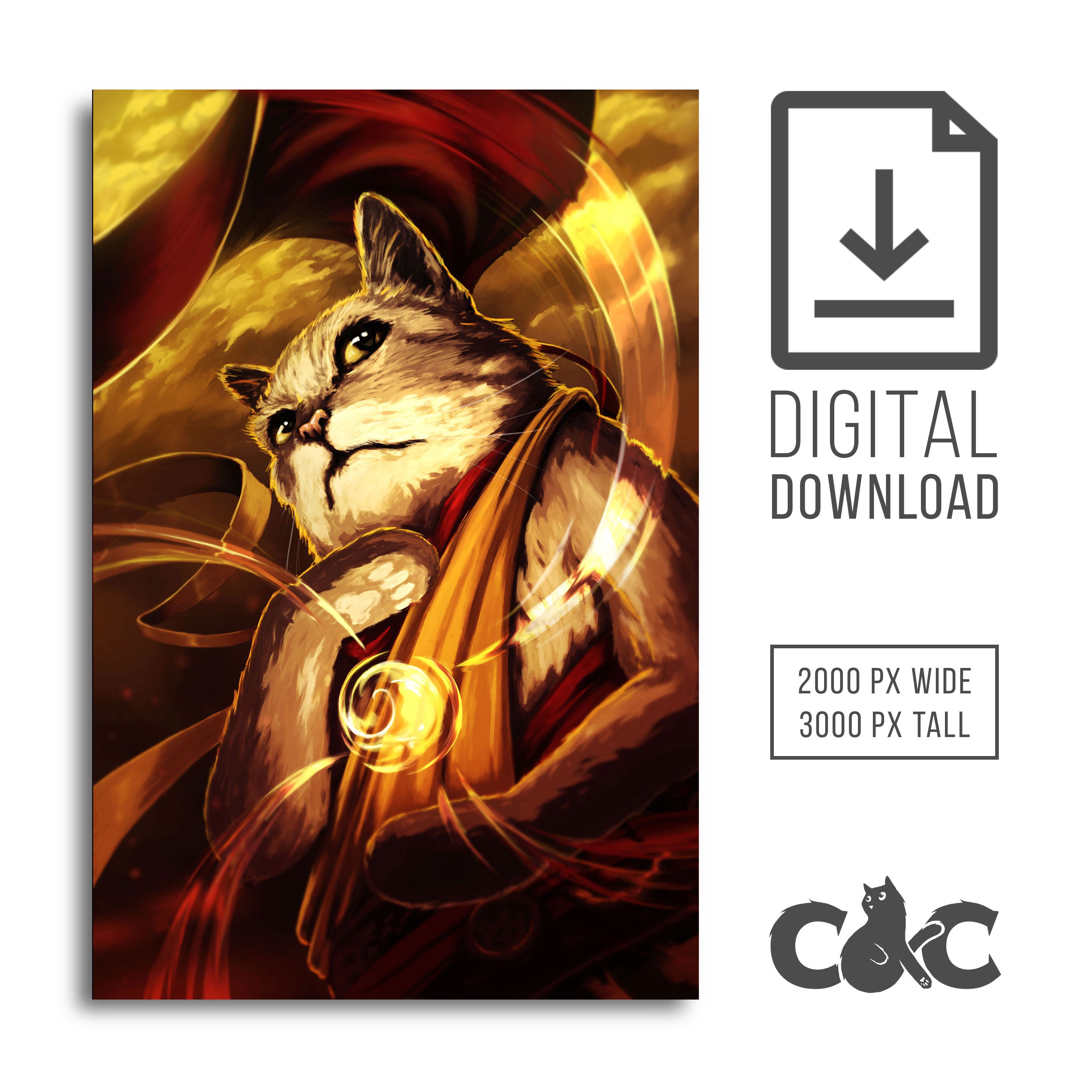 Monk Cat Printable Art - Digital Download | JPG Download Art | Dnd Monk ...