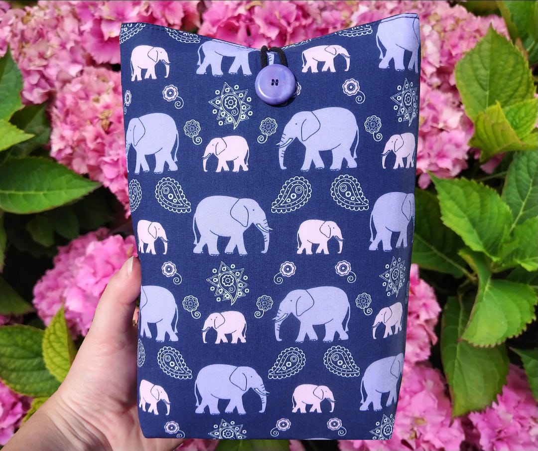 Elephant Book Sleeve Padded Book Cover Case Blue Fabric Recycled ...