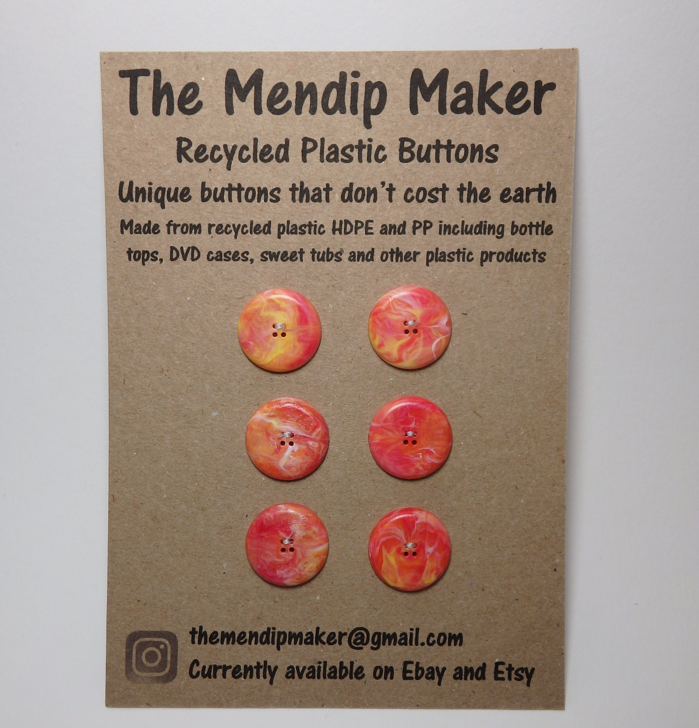 Recycled Plastic Buttons 20mm Packs of 6, White Blue Orange Purple ...