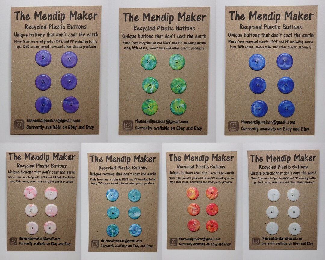Recycled Plastic Buttons 20mm Packs of 6, White Blue Orange Purple ...