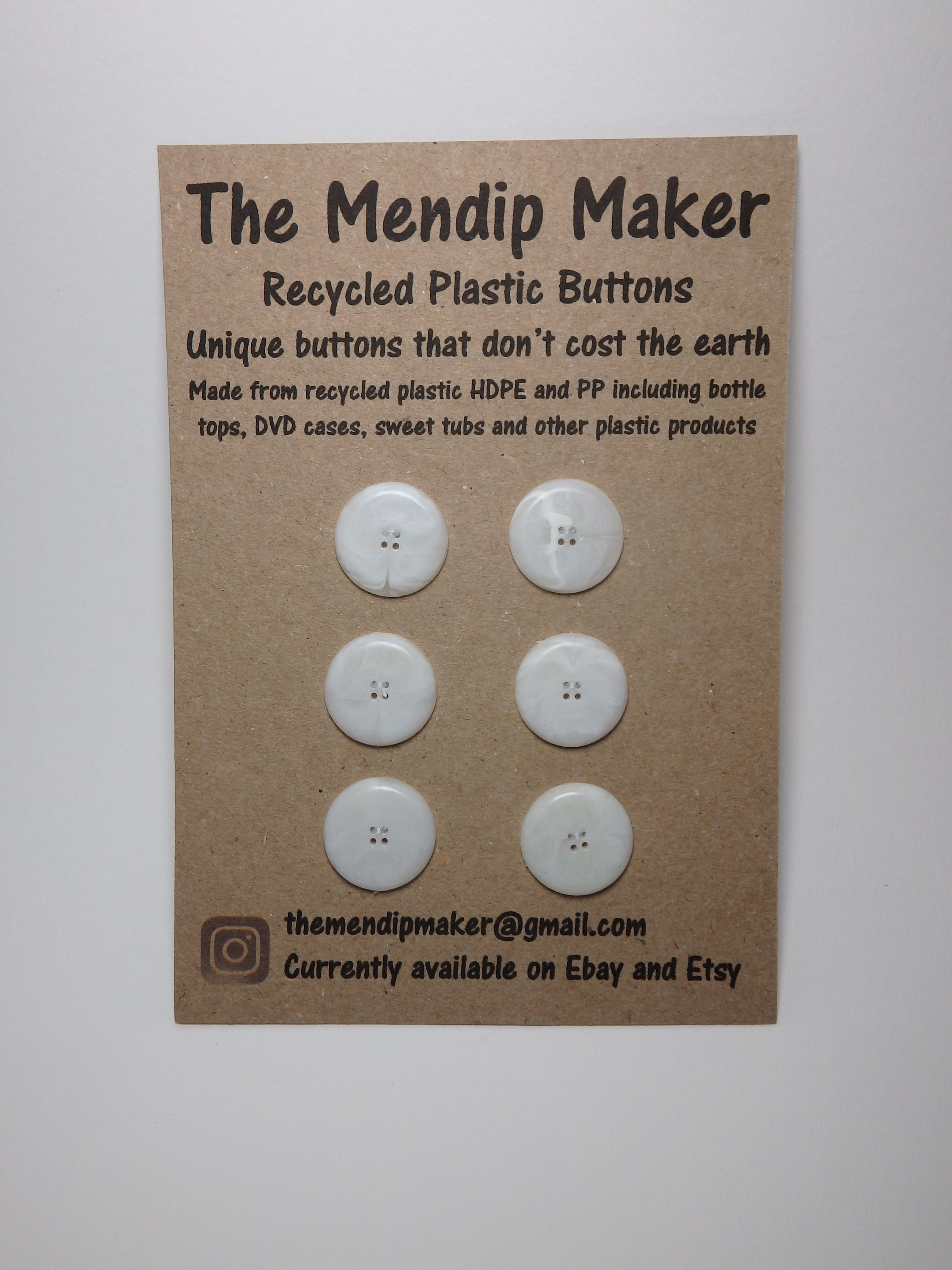 Recycled Plastic Buttons 20mm Packs of 6, White Blue Orange Purple ...