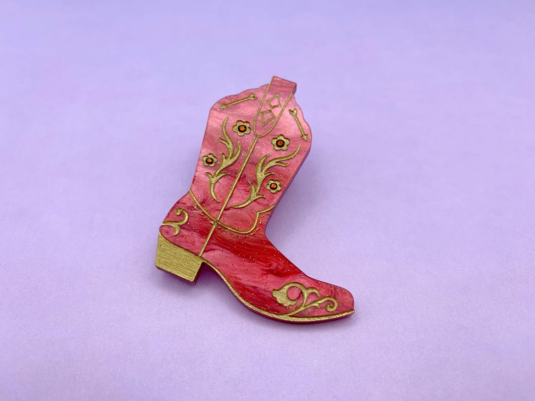 Cowboy Boot Brooch: Acrylic Western Boot With Gold Sparkles - Etsy
