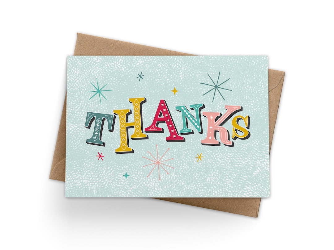 Thanks Card. Thank You Card. Mid Century Inspired Card. 1950s Style ...