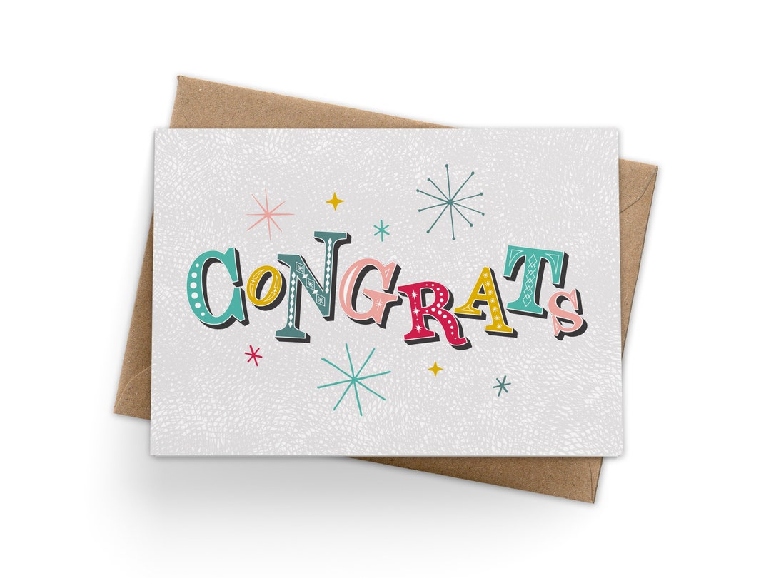 Congrats Card. 1950s Style Congratulations Card. Mid Century Inspired ...