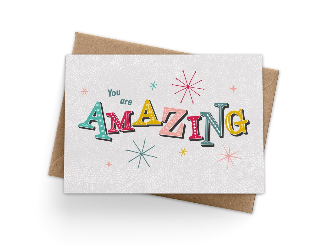 You Are Amazing Card. Mid Century Inspired Card. 1950s Style Card ...