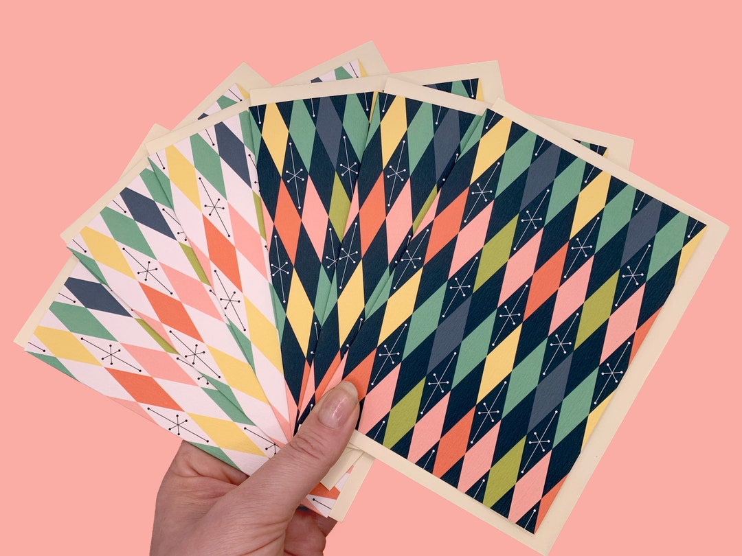 Set of 6 Notecards. Mid-century Inspired Cards. 1950s Style Diamond ...