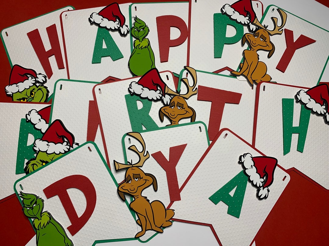 Christmas Party Decorations, Grinch Theme Banner, Happy Birthday Banner ...