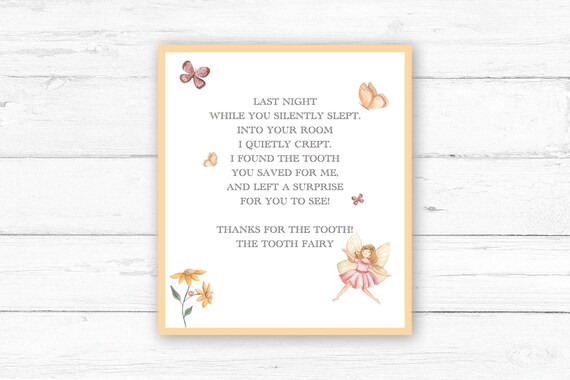 Tooth Fairy Poem First Tooth Letter Tooth Fairy Download | Etsy