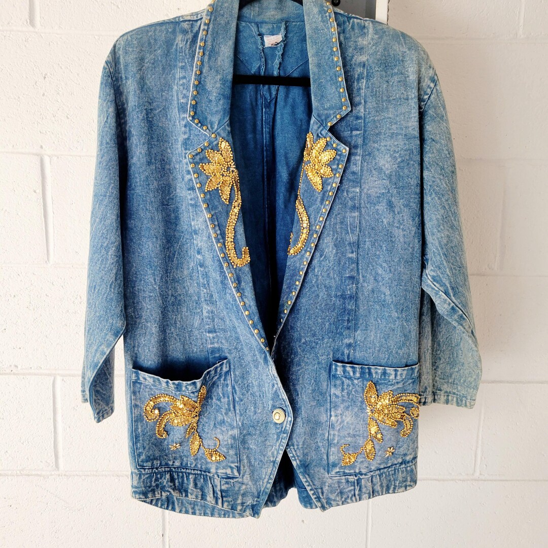 1980s Denim Jacket With Sequin Embellishments - Etsy