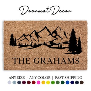 Mountain Doormat, Snow Ski Apres Ranch Welcome Mat Rug, Flocked Coir ...