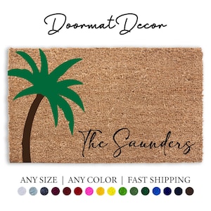 Palm Tree Doormat, Summertime Lake Bay Beach House Rug, Outdoor Welcome ...