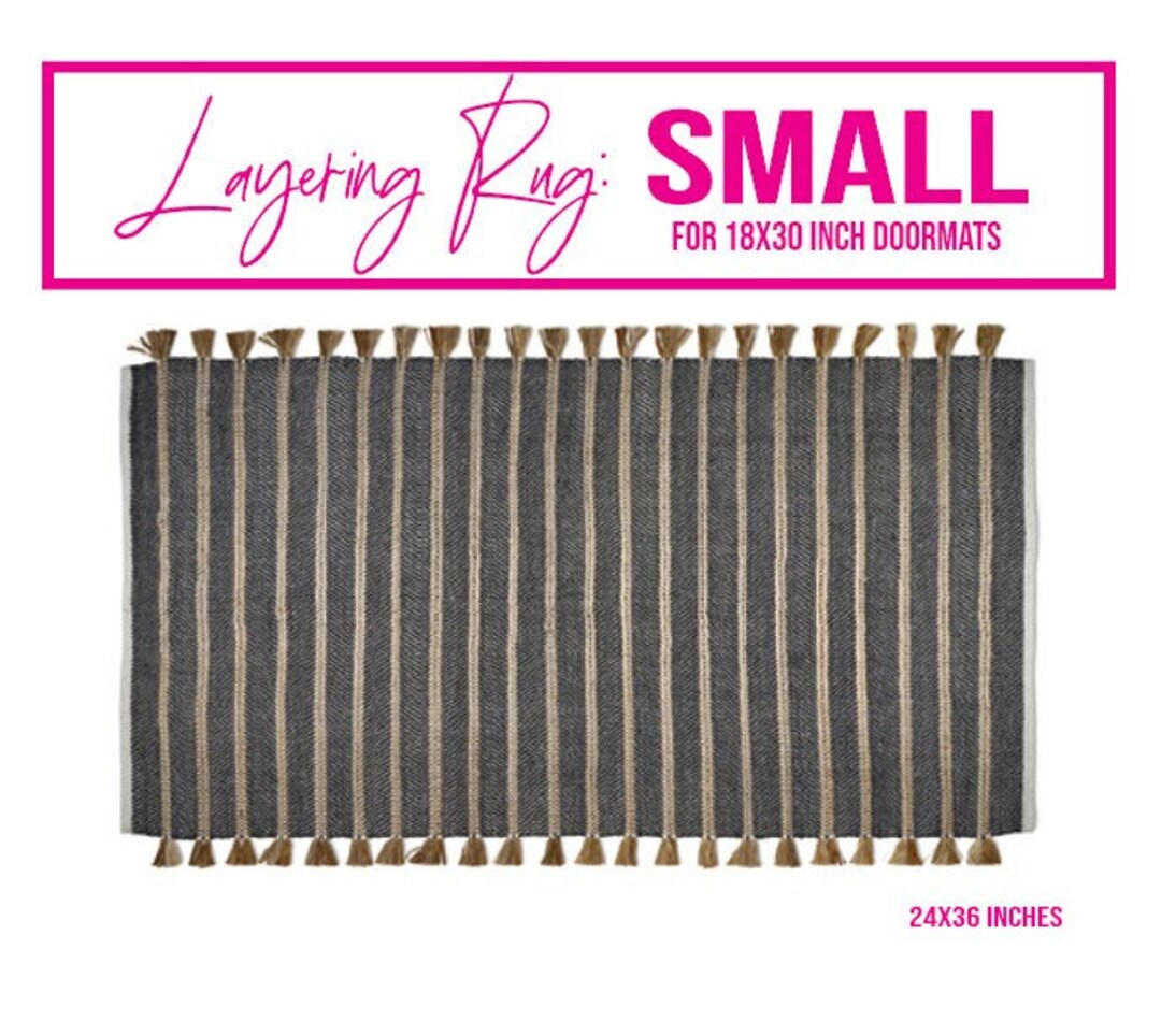 SMALL Old Fashioned Layering Rug, 24x36 in Black Jute Cotton Woven Rug ...
