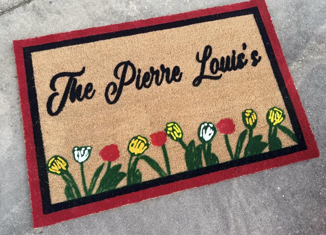 Roses Tulips Custom Doormat Colorful Personalized Name Floral Welcome ...