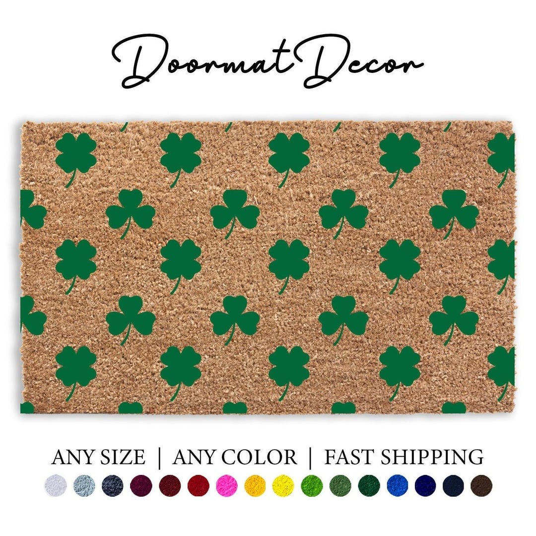 Shamrock Doormat - Green 4 Leaf Clover Outdoor Welcome Rug for St ...