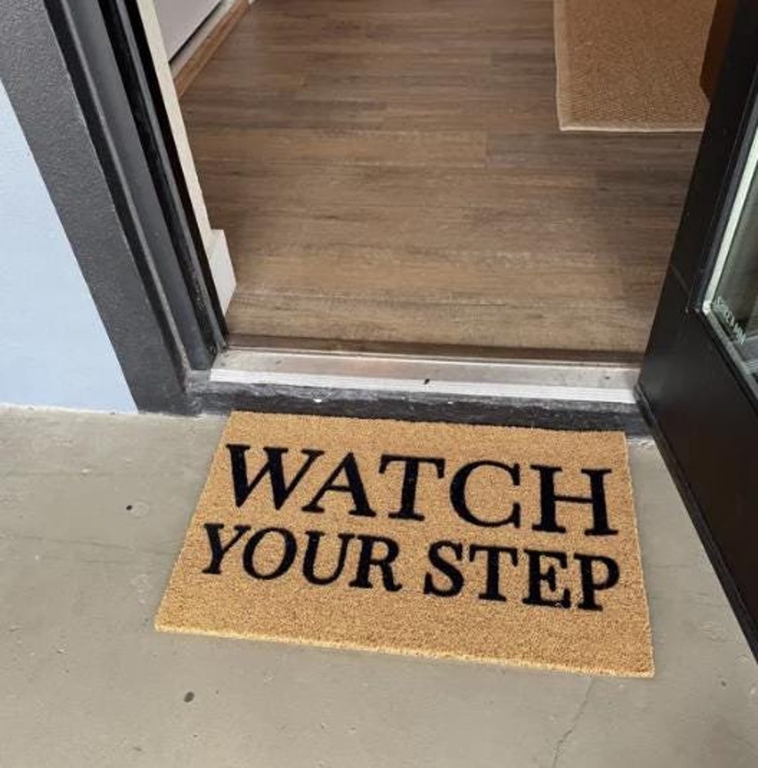 Caution Sign Doormat Watch Your Step Personalized Outdoor Welcome Mat ...