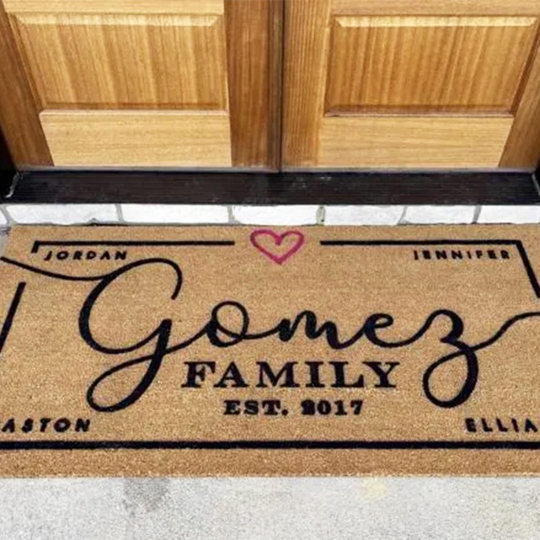 Coir Doormat Custom Name Heart Welcome Mat Perfect Engagement or ...