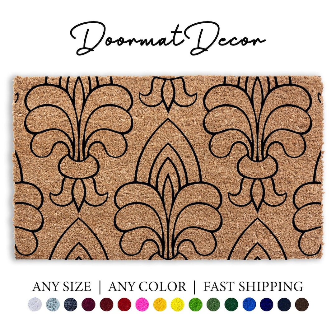 Large Floral Coir Doormat Personalized Fleur De Lis Outdoor Rug Elegant ...