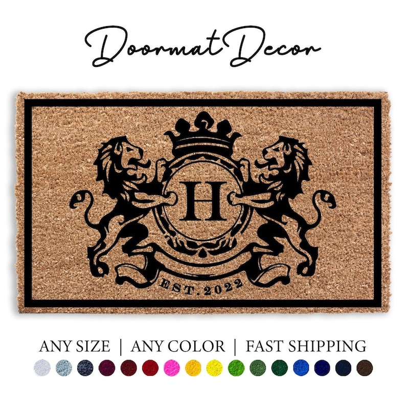 Family Crest Doormat Vintage Monogram Initials With Lions Unique ...