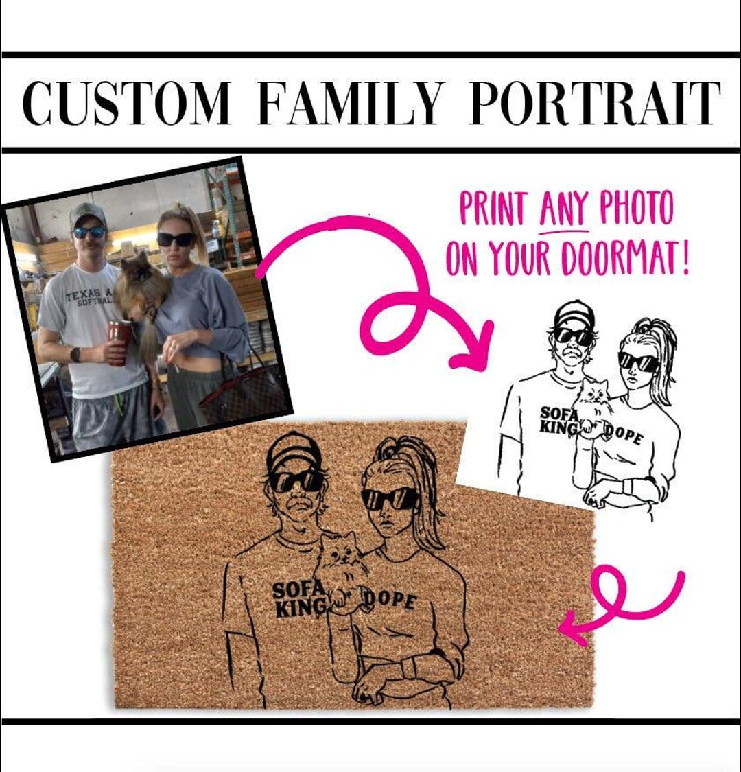 Custom Family Portrait Doormat Personalized Welcome Rug With Sketch ...