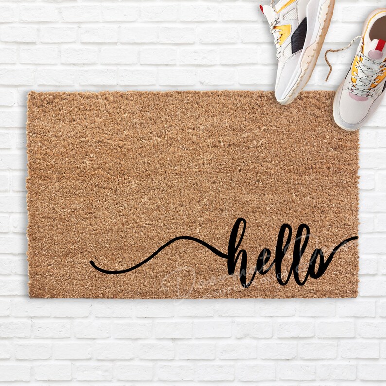 Hello Script Doormat Flocked Coir Outdoor Welcome Mat - Etsy