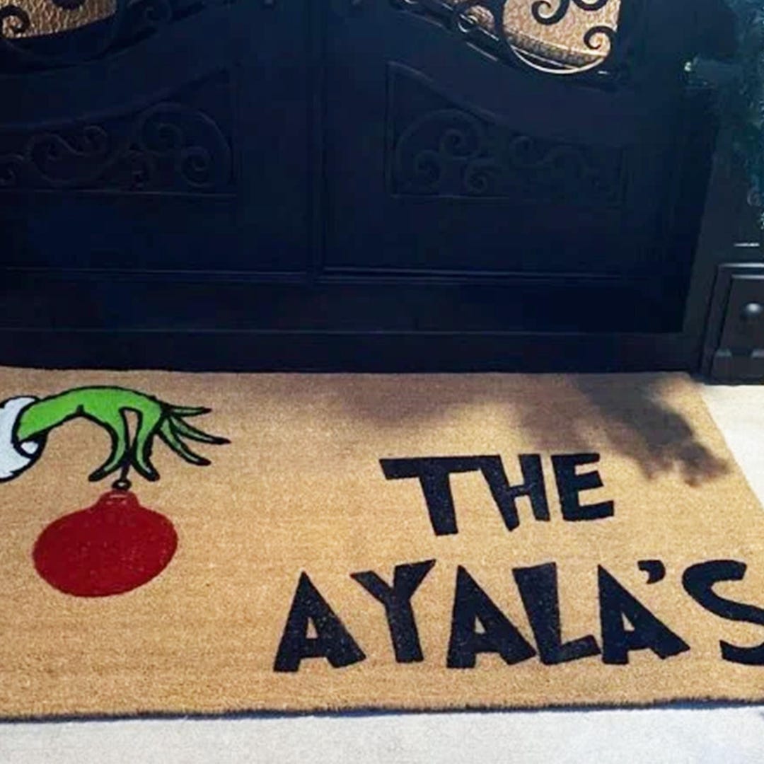 Personalized Grinch Christmas Doormat Flocked Coir Welcome Mat Custom ...