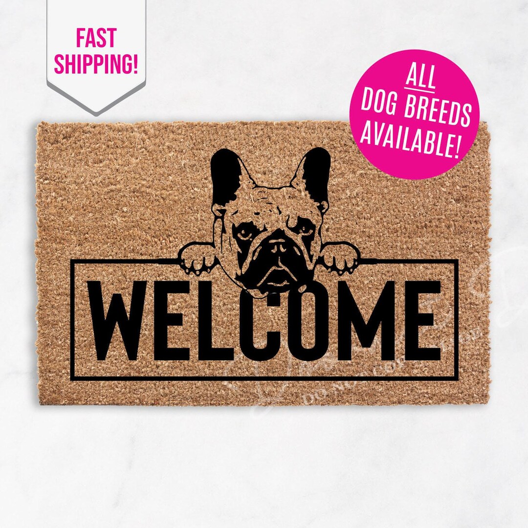 Personalized French Bulldog Doormat Welcome Frenchie Outdoor Rug ...