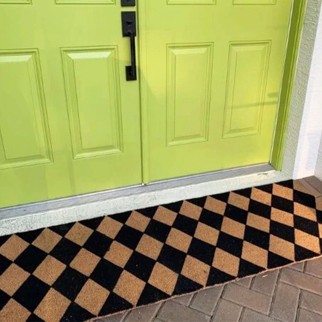 Diamond Flocked Coir Doormat Checkered Entryway Rug Custom Personalized ...
