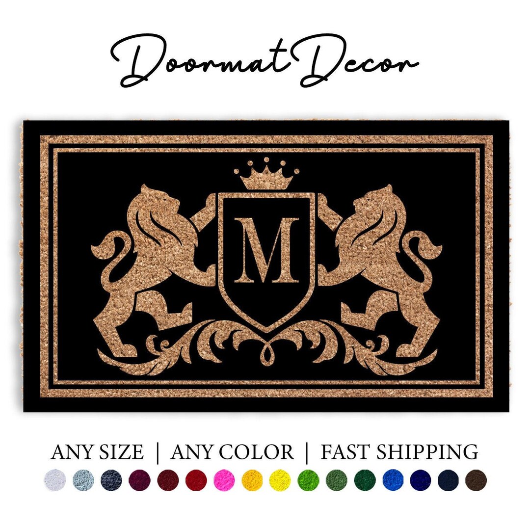 Full Color Family Crest Doormat - Vintage Lions Monogram Outdoor ...