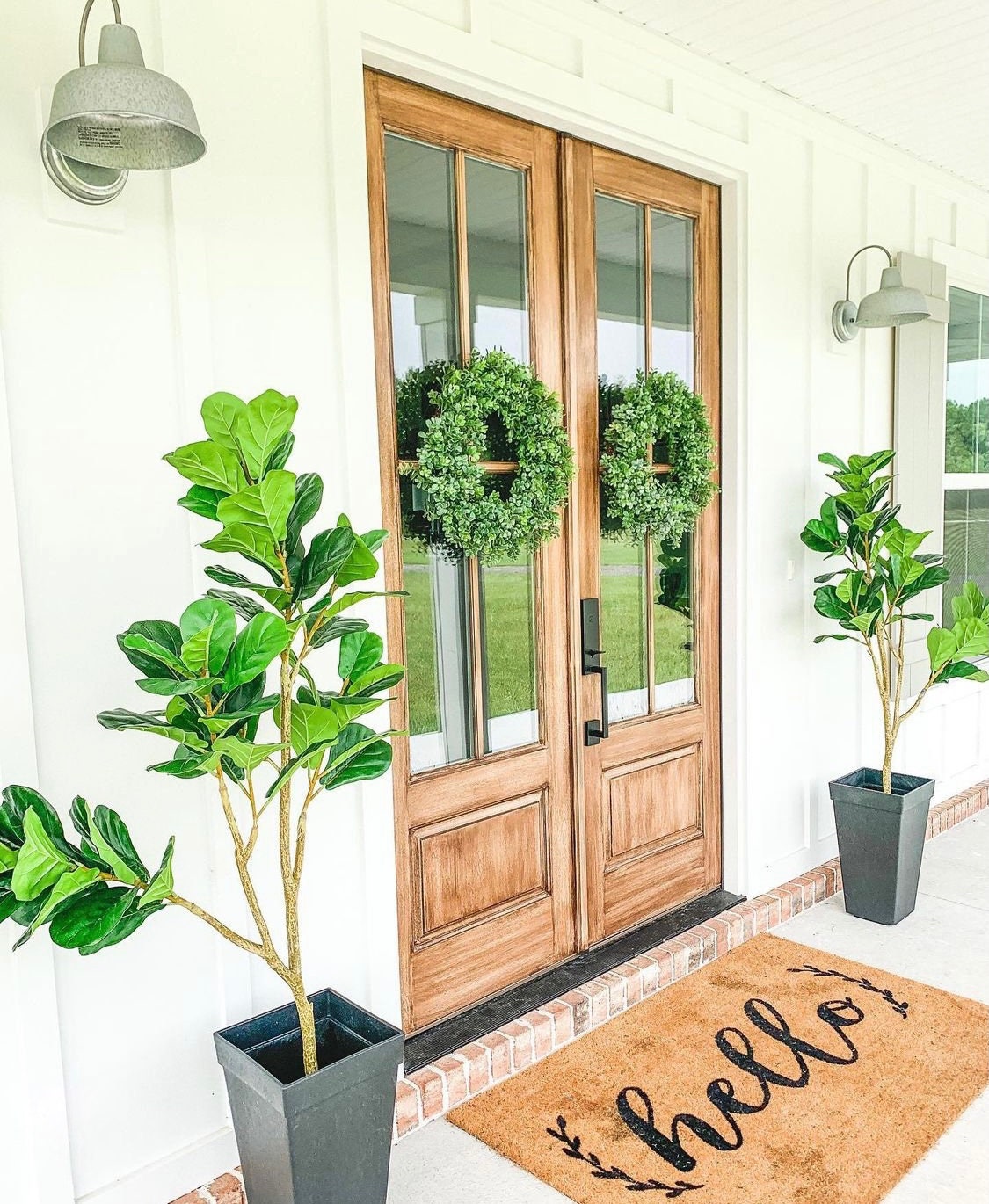 Hello Wreath Doormat Flocked Coir Outdoor Welcome Mat | Etsy