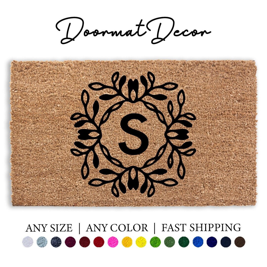 Personalized Monogrammed Doormat Circle Border Welcome Mat Flocked Coir ...