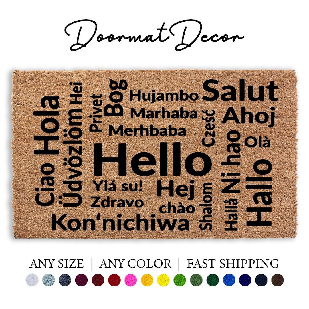 Welcome Doormat in Multiple Languages Personalized Hello Goodbye Rug ...