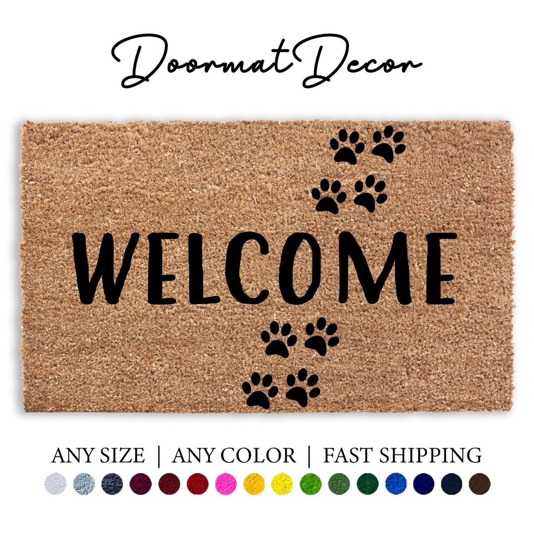 Welcome Paw Prints Doormat, Dog Foot Print, Pet Lover Welcome Mat ...
