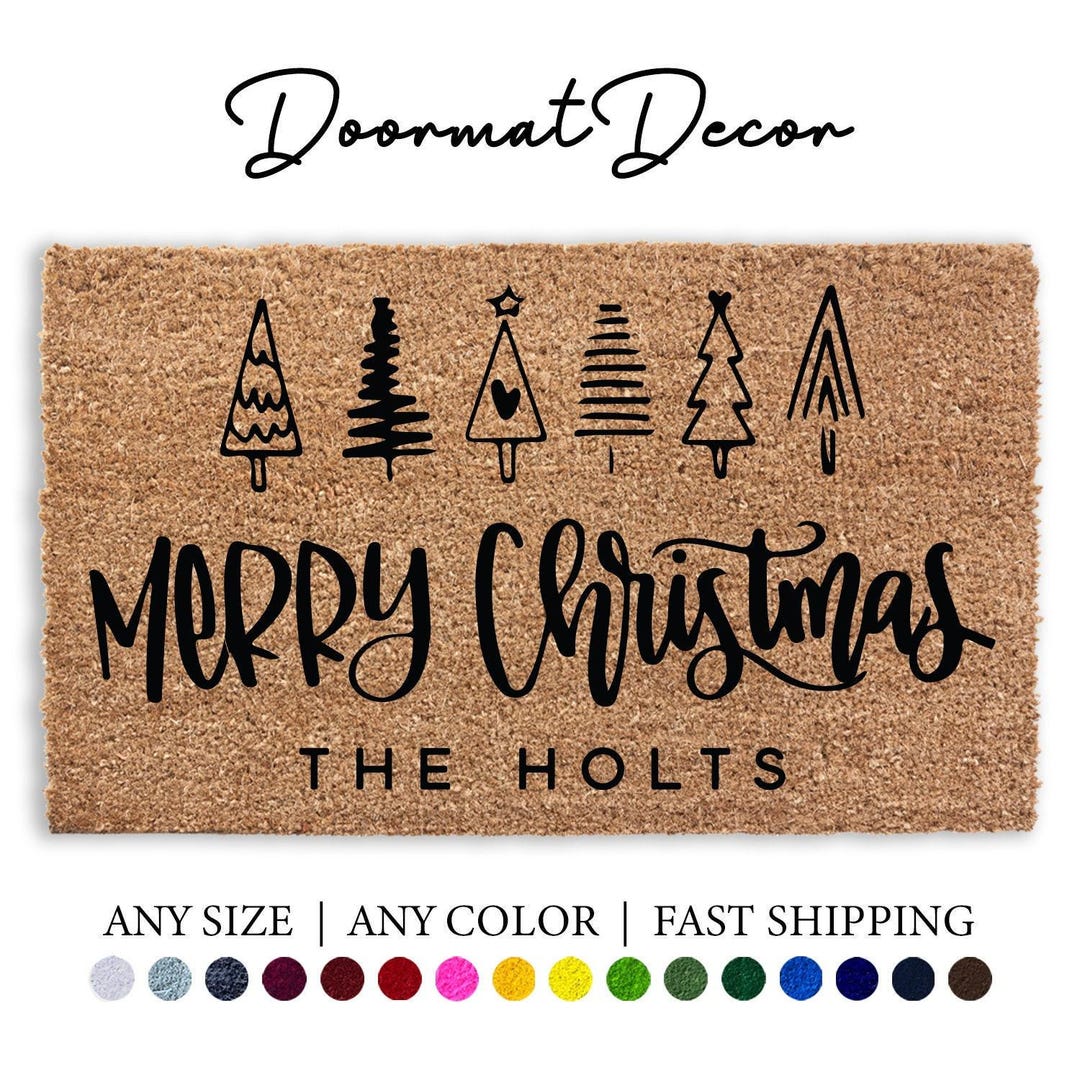 Personalized Merry Christmas Doormat Custom Coir Entryway Rug Red Green ...