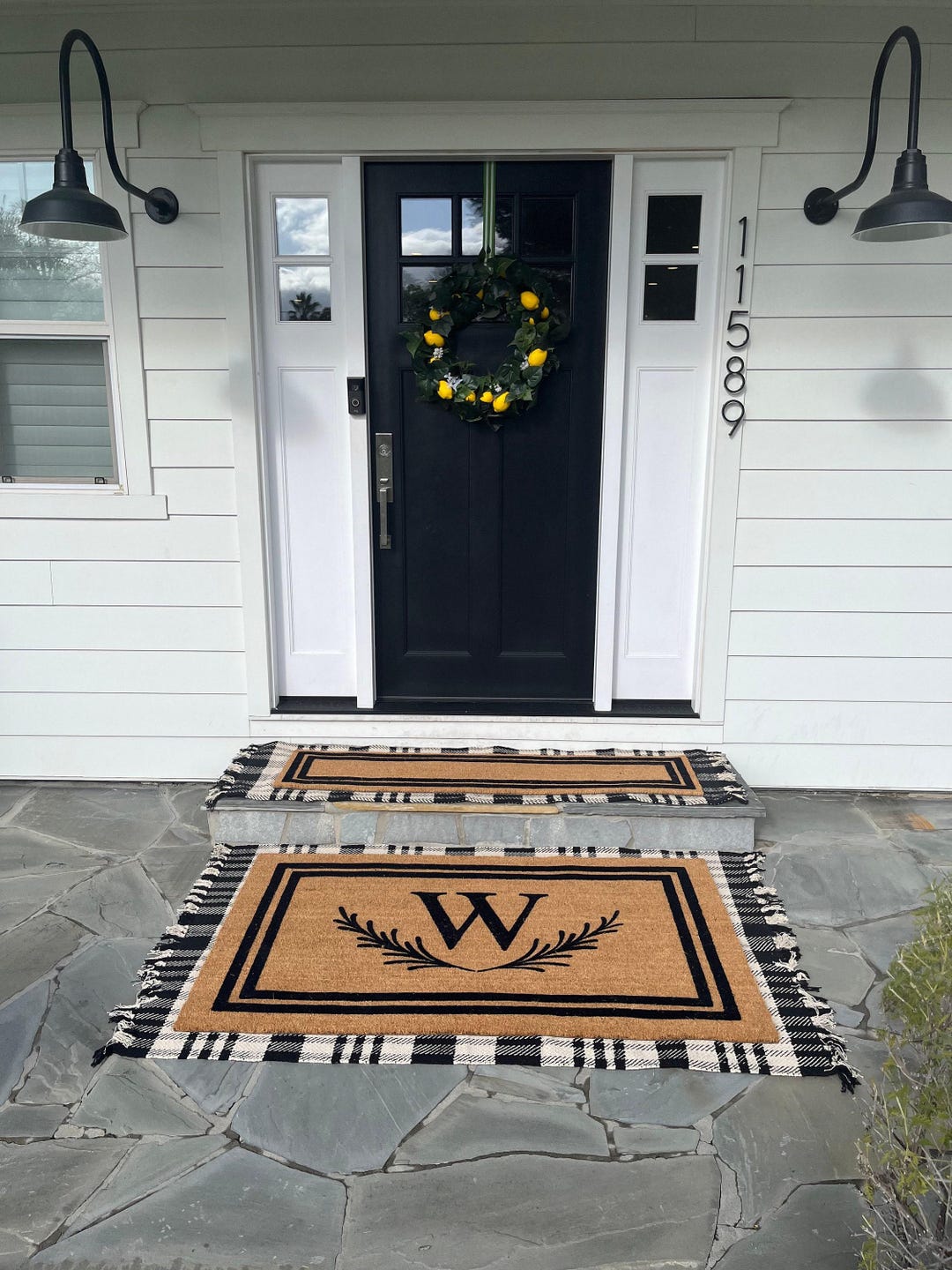 Personalized Monogram Wreath Doormat Flocked Coir Outdoor Welcome Mat ...