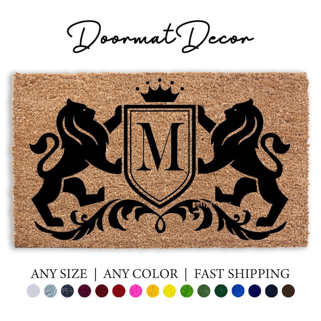 Personalized Family Crest Doormat Vintage Lion Monogram Welcome Mat ...
