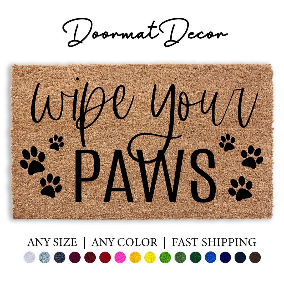 Wipe Your Paws Doormat Paw Print Welcome Mat for Pet Lovers Cute Dog ...